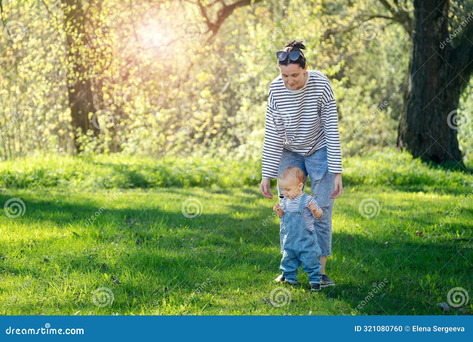Little Girl Do Her First Steps with Mother S Help Stock Photo - Image ...