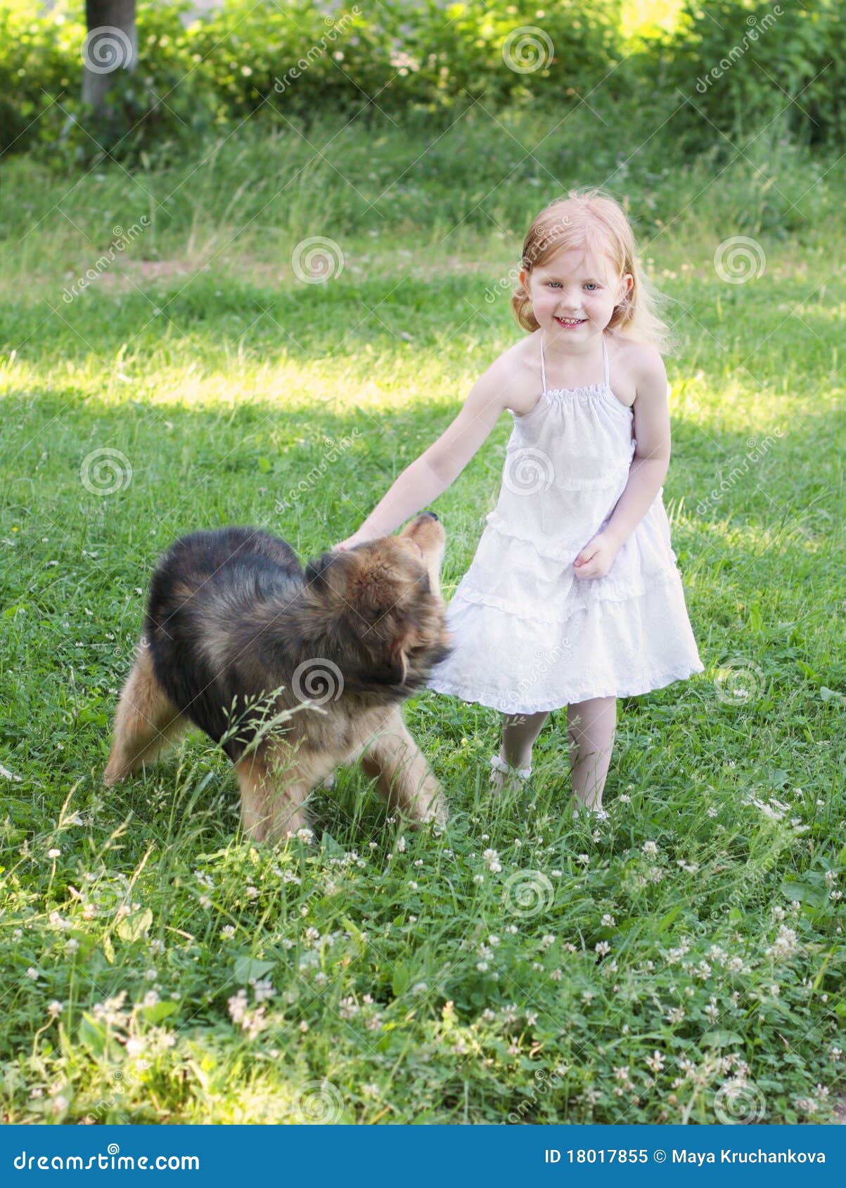 Little girl with dog stock image. Image of cheerful, blond - 18017855
