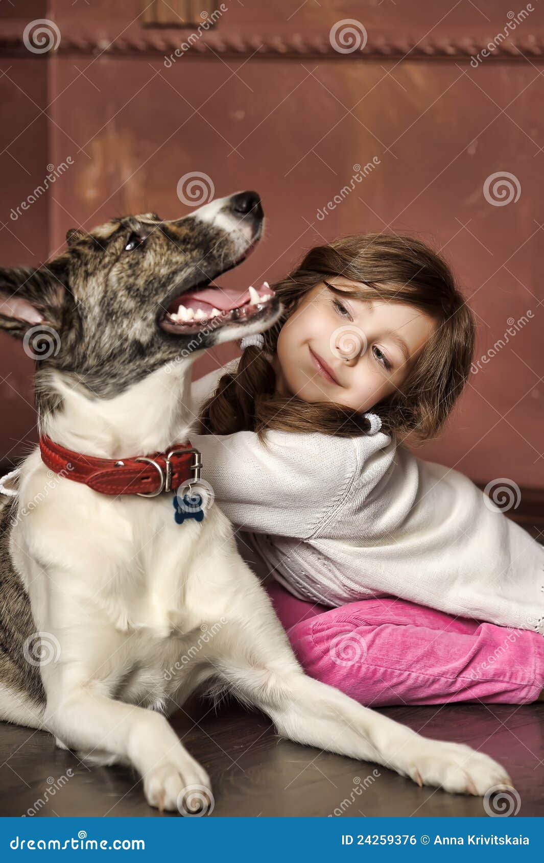 Little girl with dog stock photo. Image of affection - 24259376