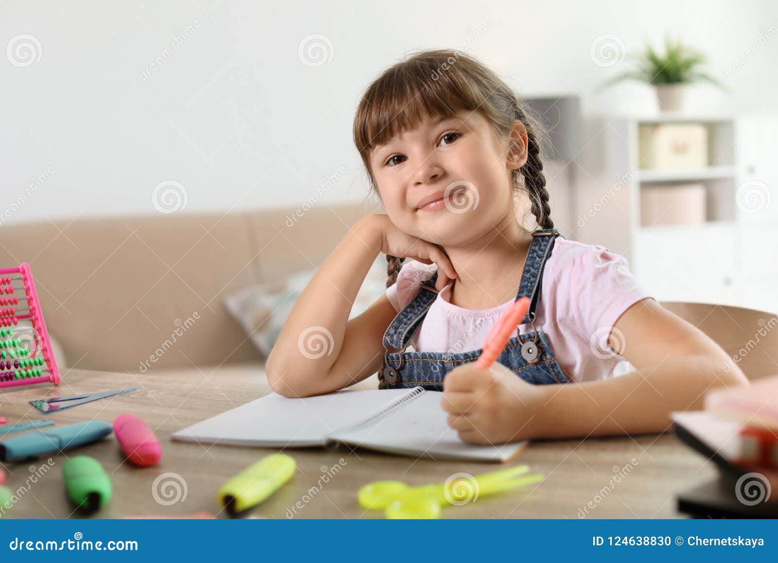 Little Girl Doing Assignment at Home Stock Photo - Image of home, learn ...