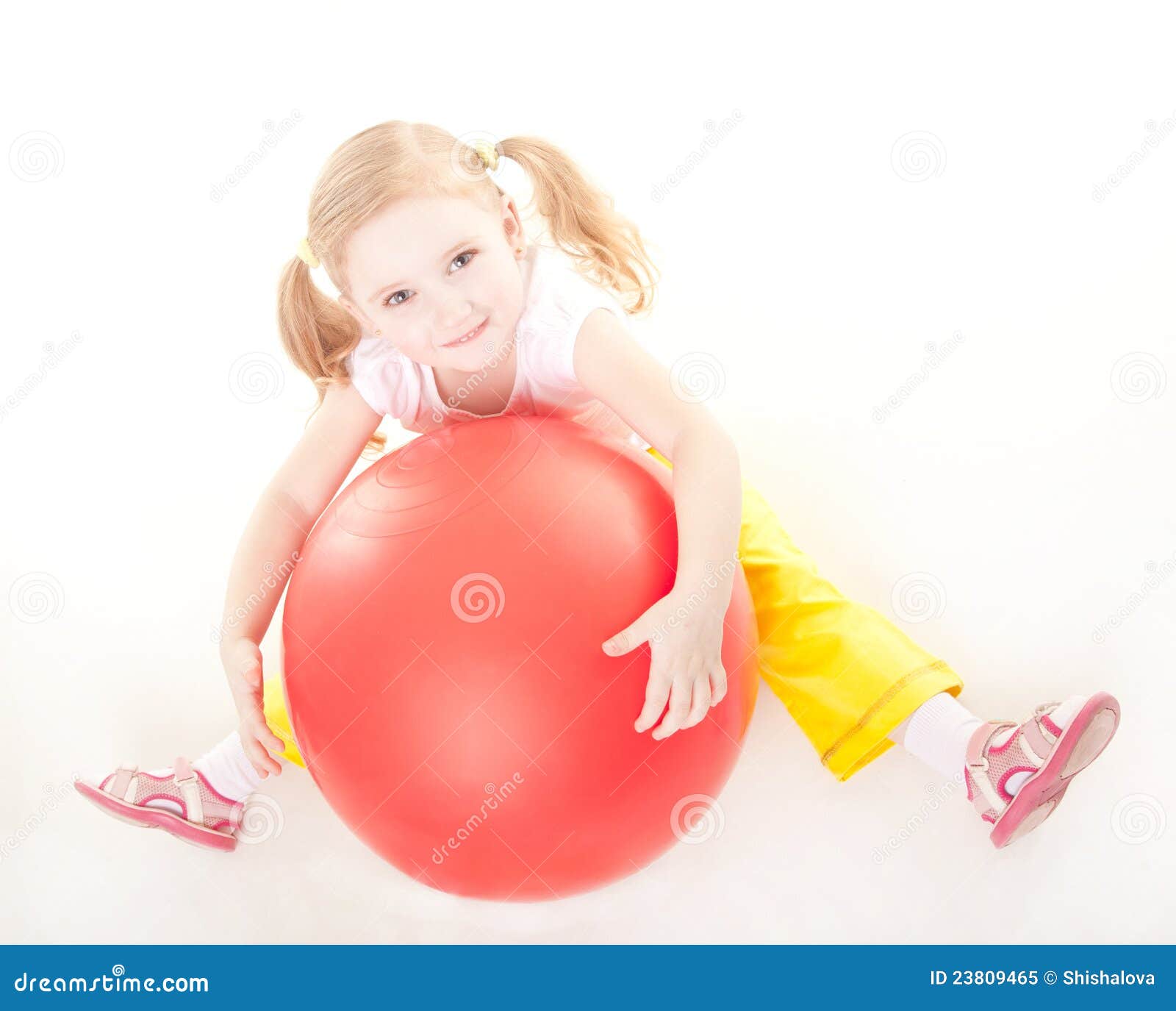 Little Girl Doing Exercise with Ball Stock Image - Image of child ...