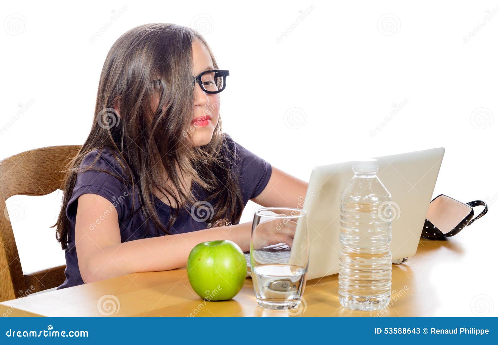 A Little Girl Doing Her Homework on Her Computer Stock Image - Image of ...