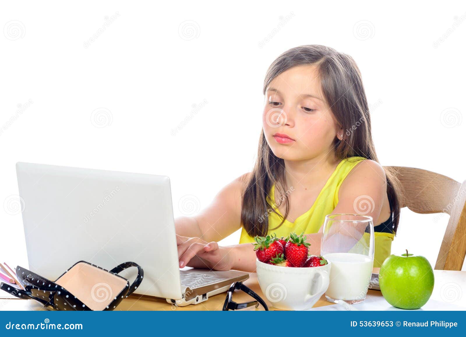 A Little Girl Doing Her Homework on Her Computer Stock Image - Image of ...