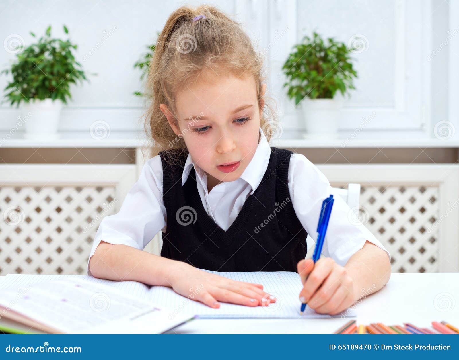 Little Girl Doing Her Homework. Stock Photo - Image of intelligence ...