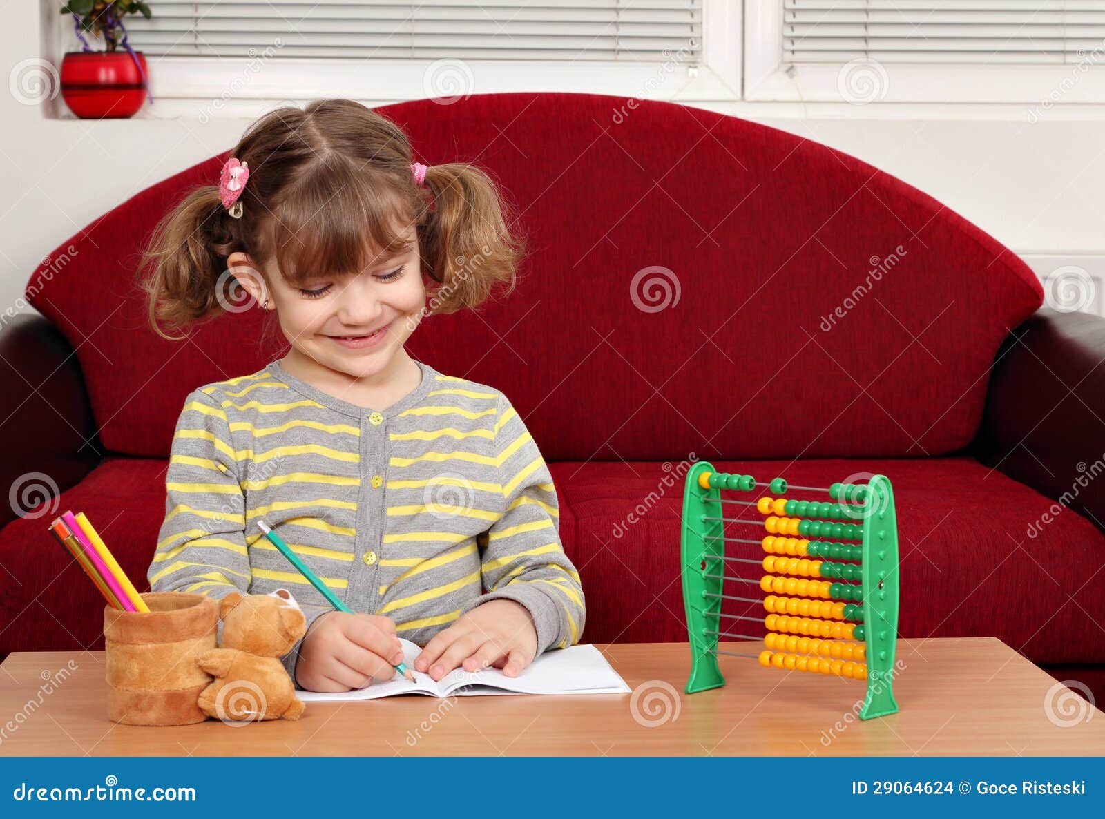 Little girl doing homework stock photo. Image of happy - 29064624