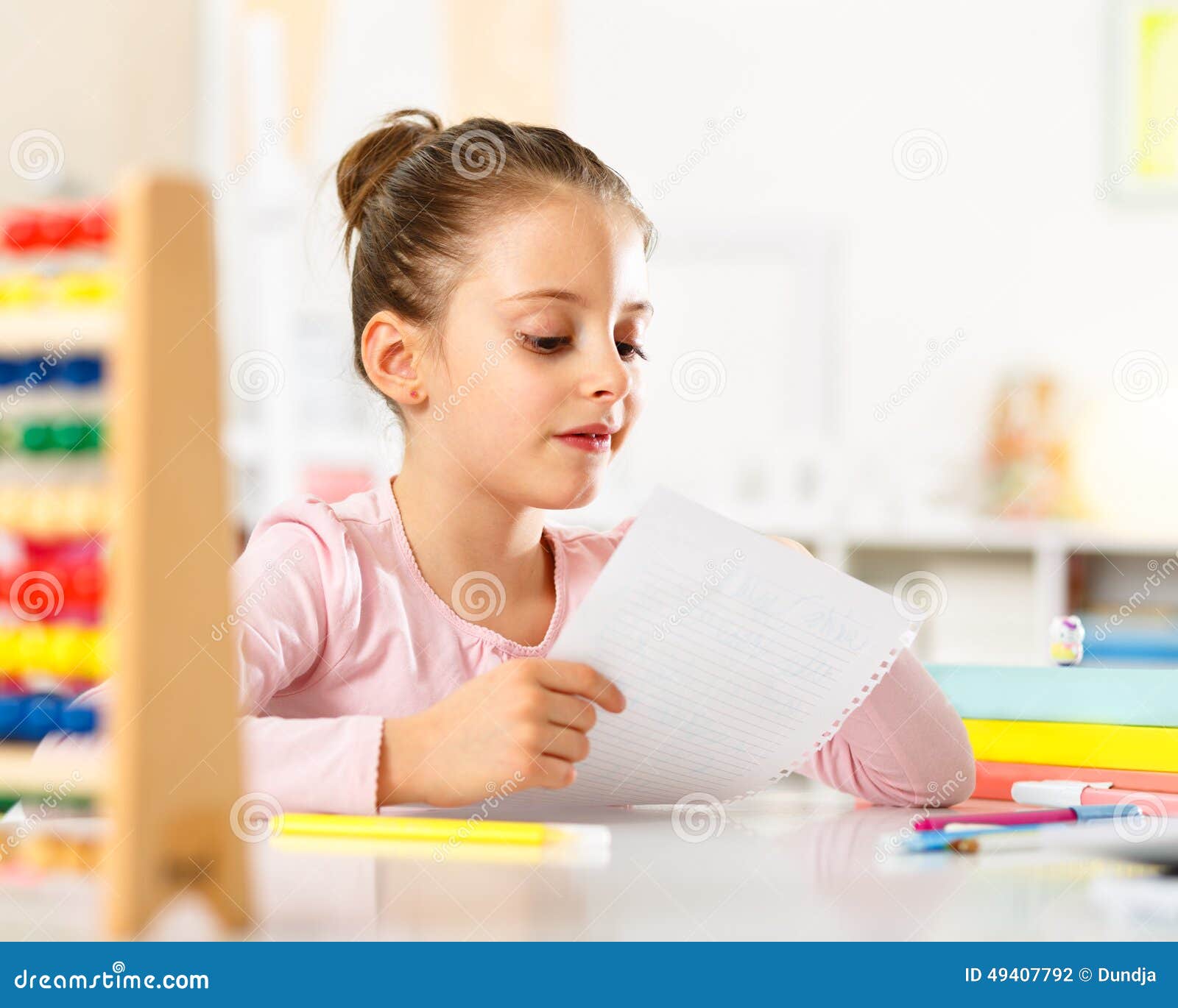 Little Girl is Doing Homework. Stock Photo - Image of learn, concepts ...