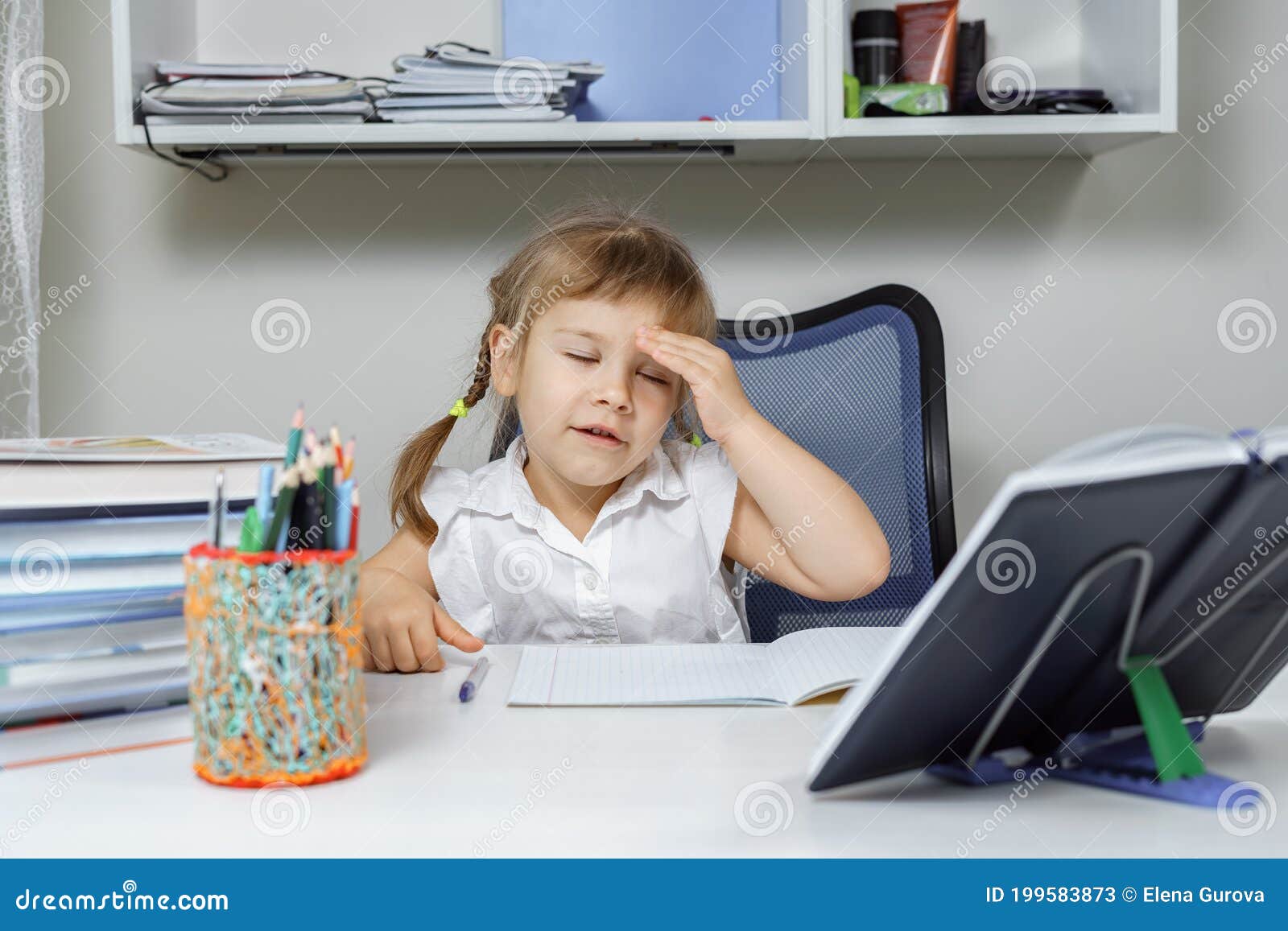 Little Girl Doing Homework at the Table Stock Image - Image of girl ...