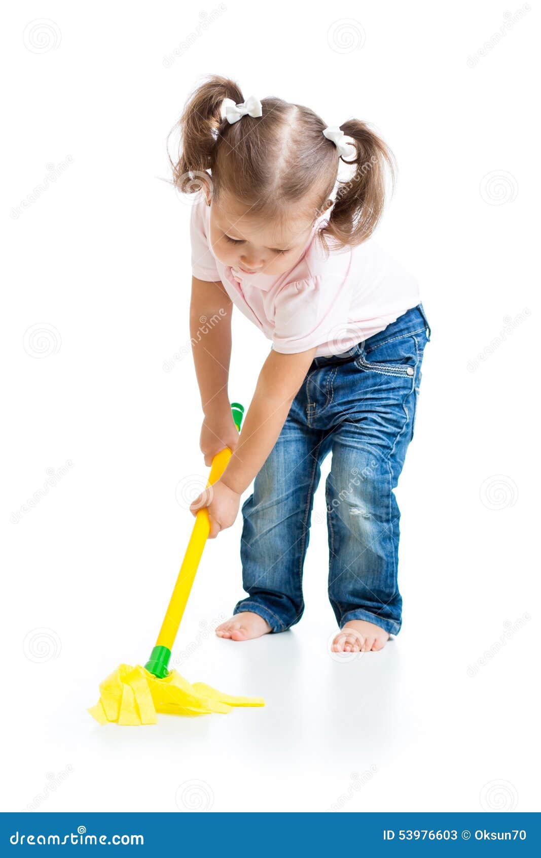 Little Girl Doing Playing and Mopping the Floor Stock Image - Image of ...