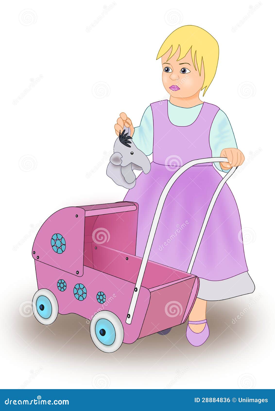 Little Girl With Doll Carriage Stock Photography | CartoonDealer.com ...