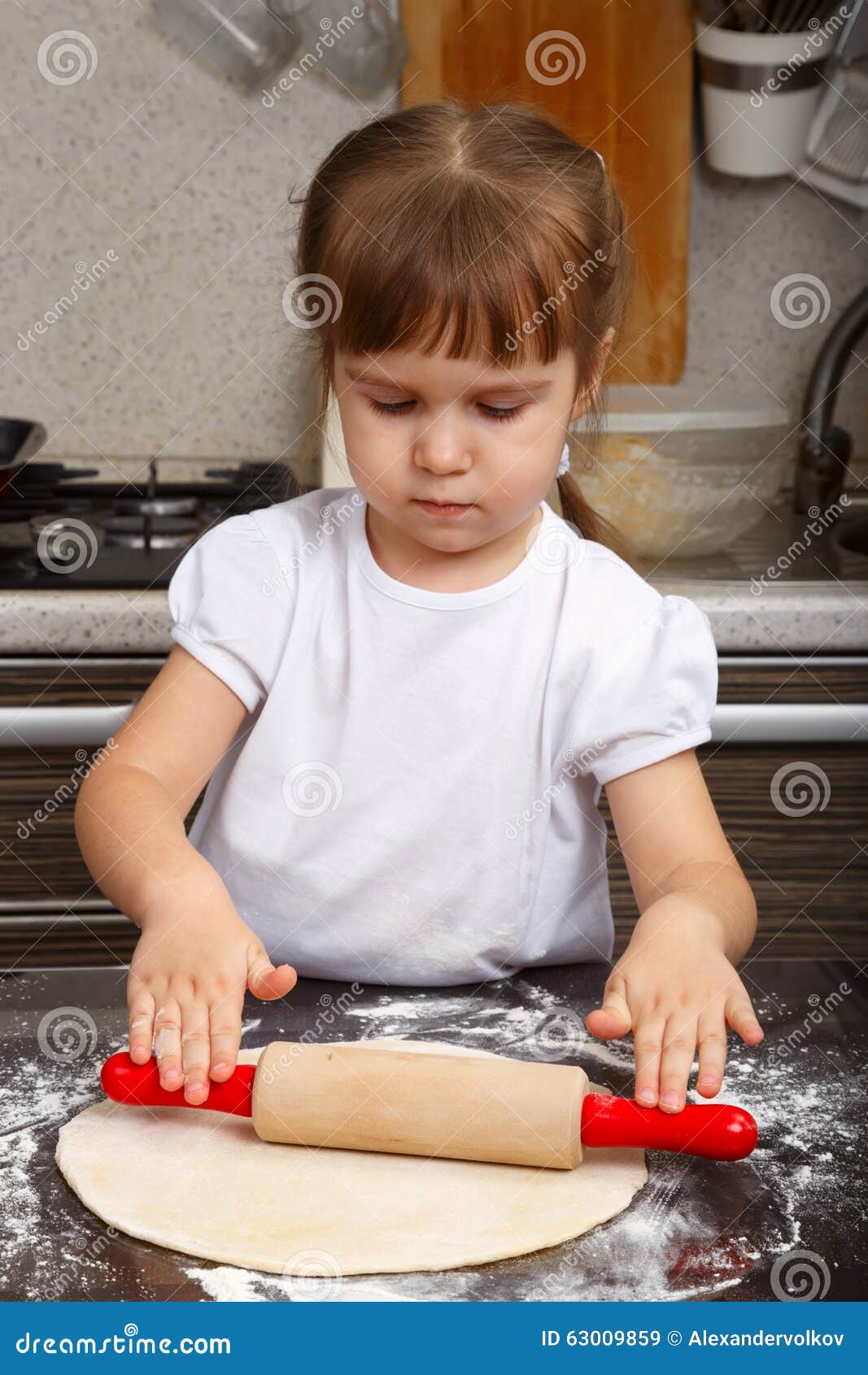 Little Girl with a Dough and Rolling-pin Stock Image - Image of girl ...