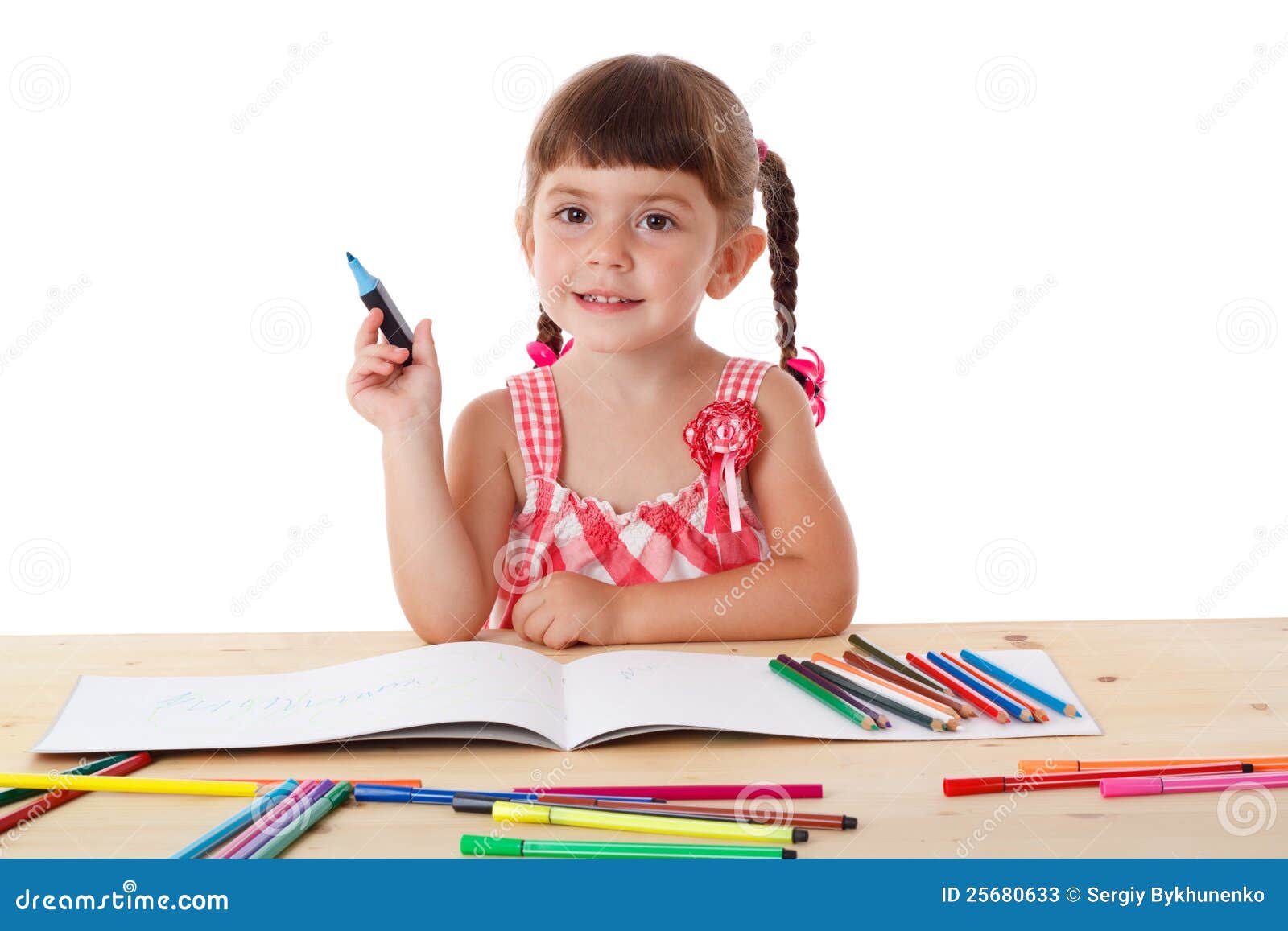 Little Girl Draw with Crayons Stock Image - Image of baby, happy: 25680633