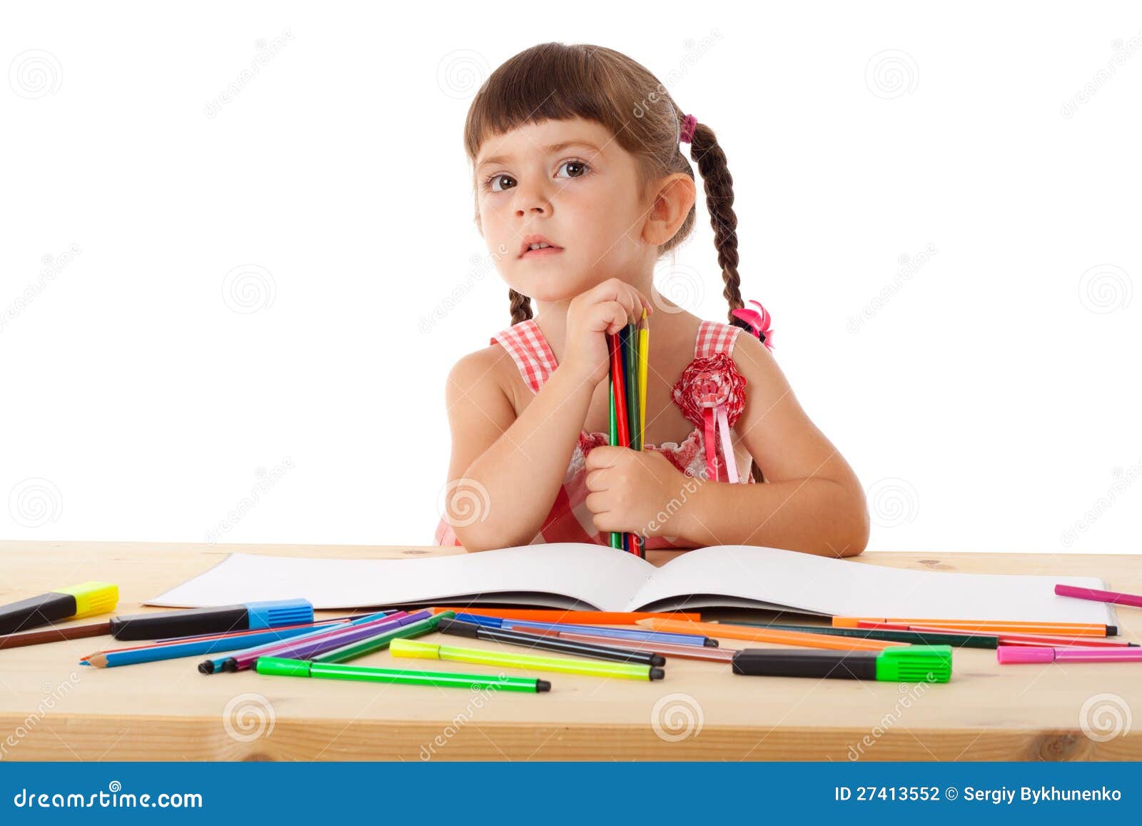 Little Girl Draw with Crayons Stock Photo - Image of childhood, child ...