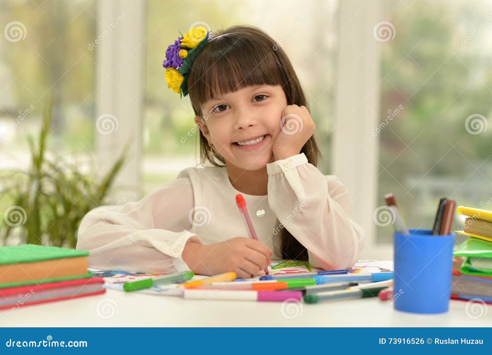 Little Girl Drawing at Class Stock Photo - Image of caucasian, child ...