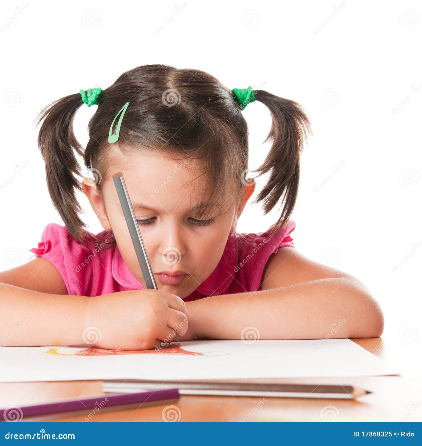 Little Girl Drawing With Concentration Stock Image | CartoonDealer.com ...