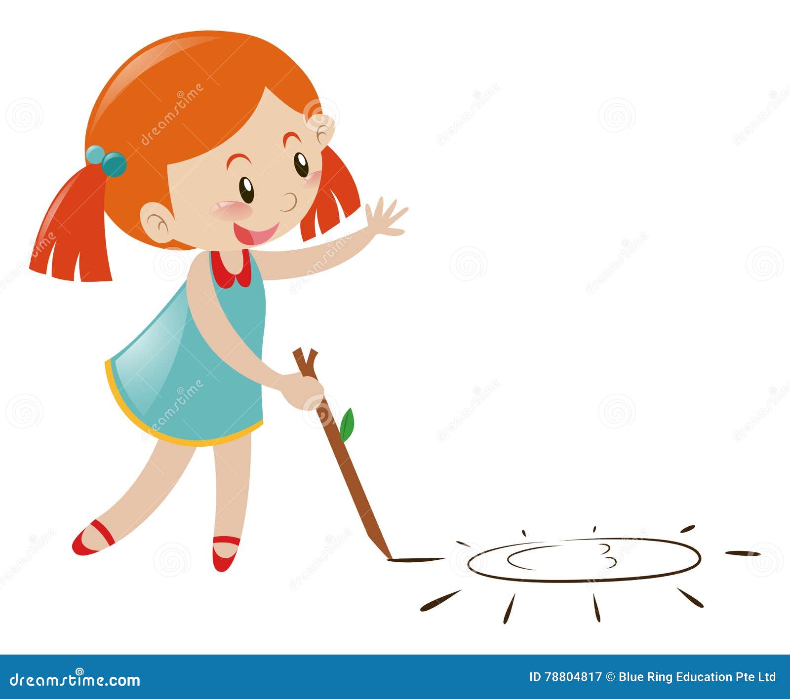 Little Girl Drawing on the Ground Stock Vector - Illustration of young ...