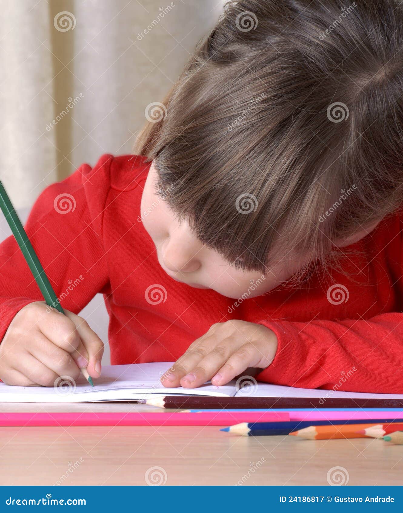 Little Girl Drawing and Playing with a Cr Stock Image - Image of ...