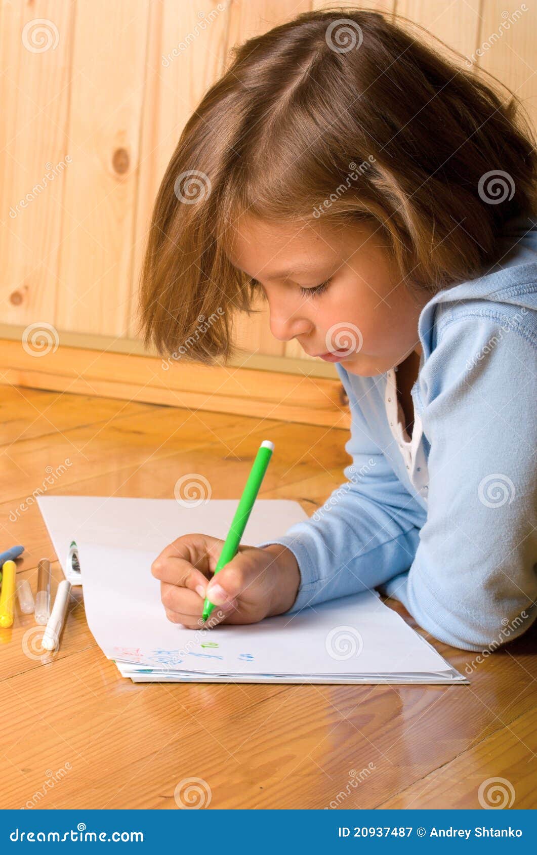 Little girl draws stock image. Image of cute, person - 20937487