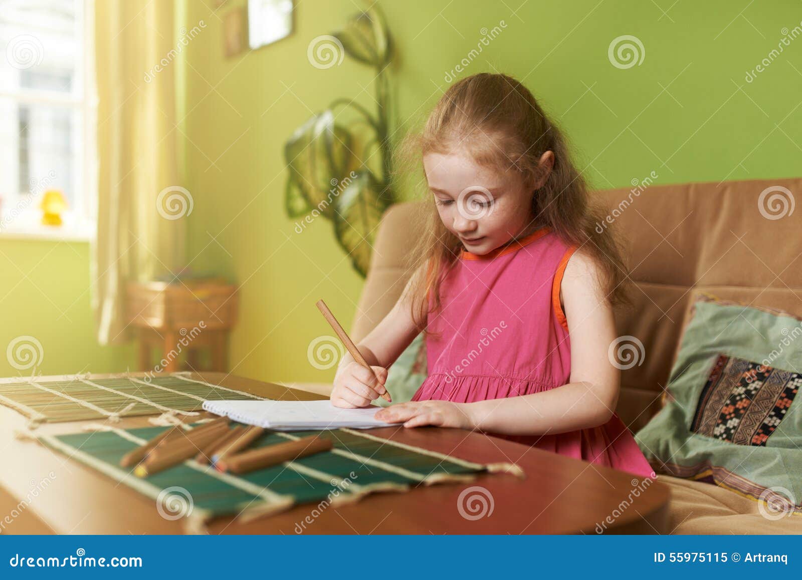 Little Girl Draws Pencil on Pad Stock Image - Image of girl, painter ...