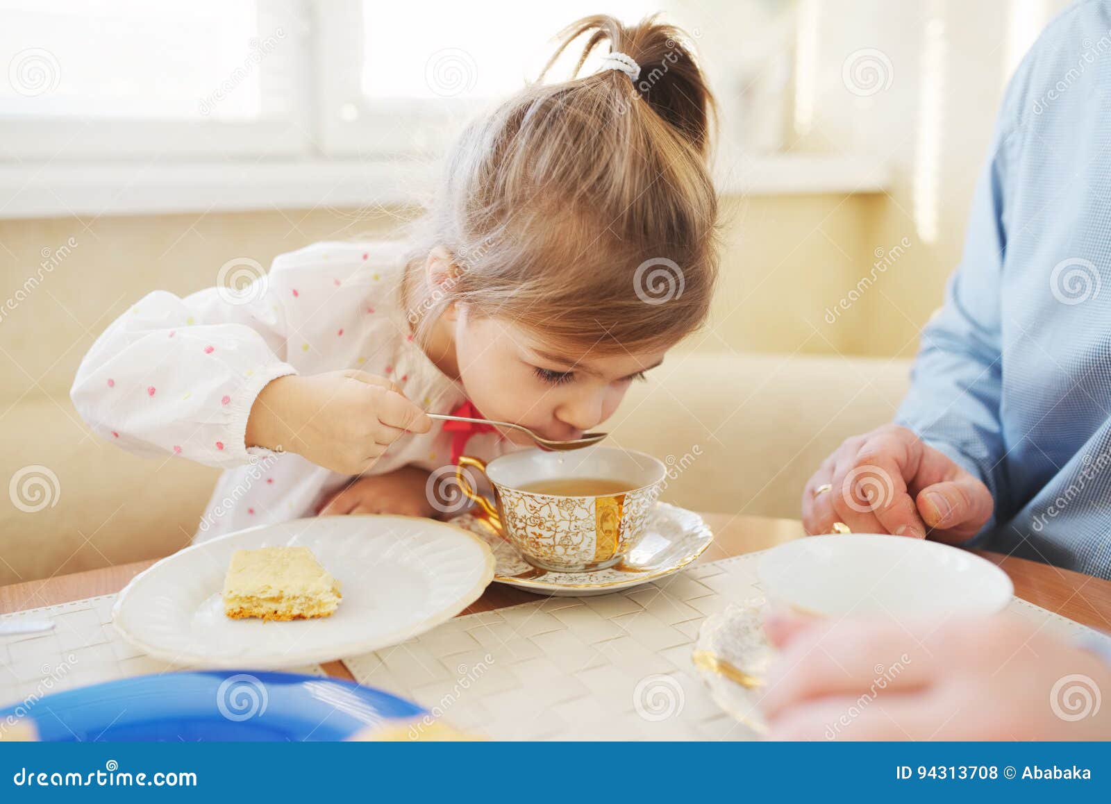 Little Girl Drinks Tea in the Morning Stock Photo - Image of breakfast ...