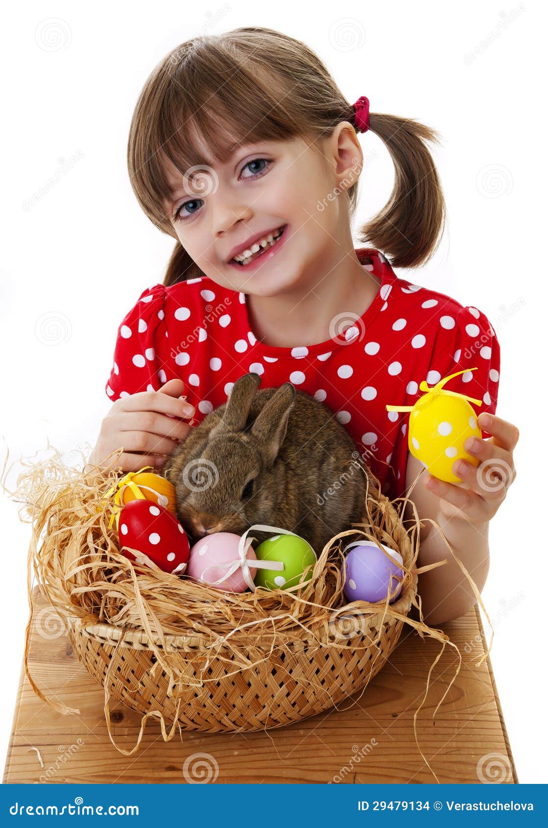 Little Girl with Easter Rabbit and Easter Eggs Stock Photo - Image of ...