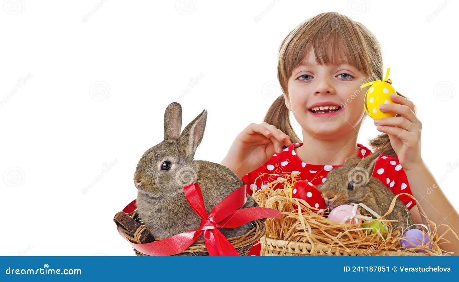 Little Girl with Easter Rabbits Stock Image - Image of hare, colors ...