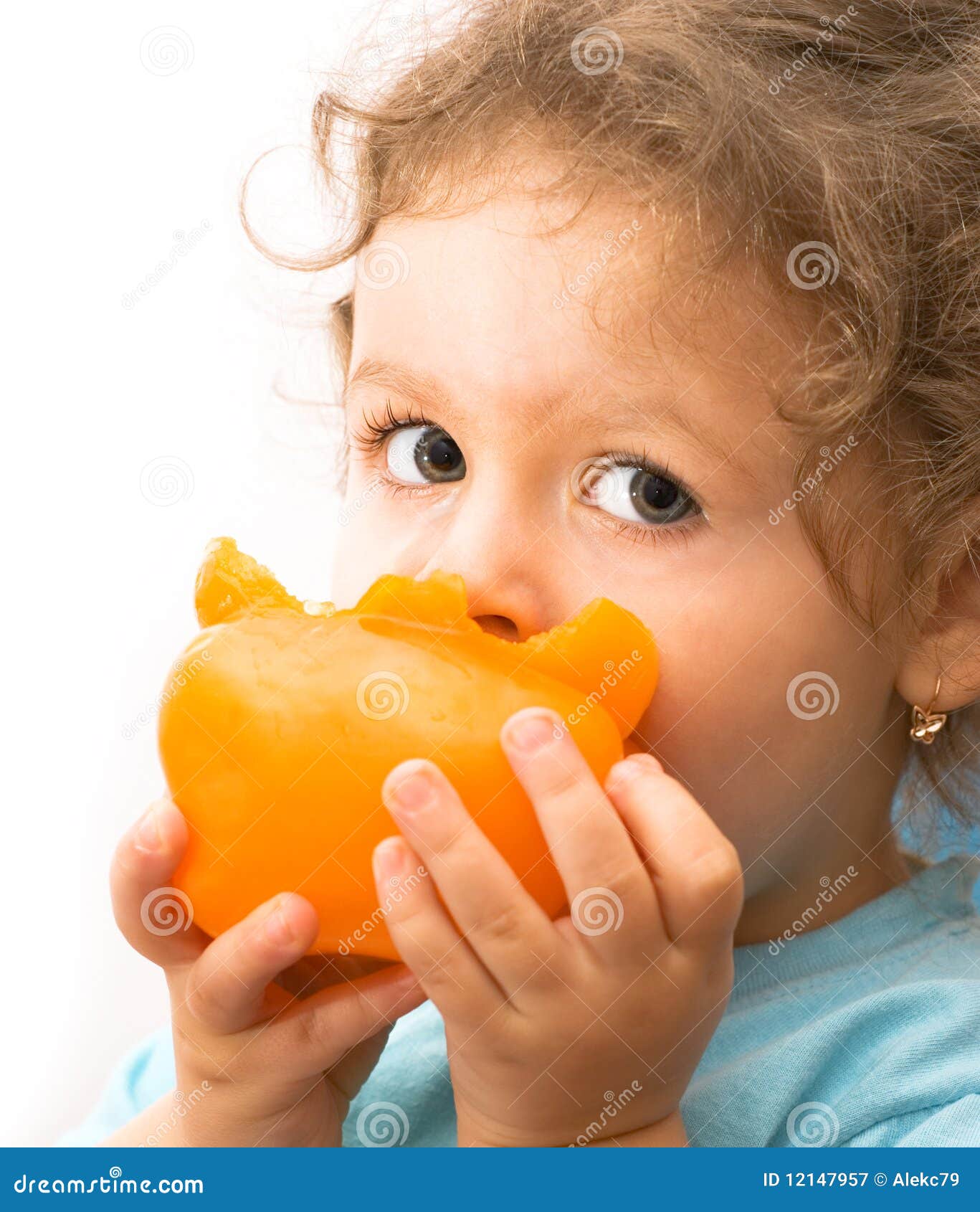 Little Girl Eating a Big Pepper Stock Image - Image of girl, glance ...