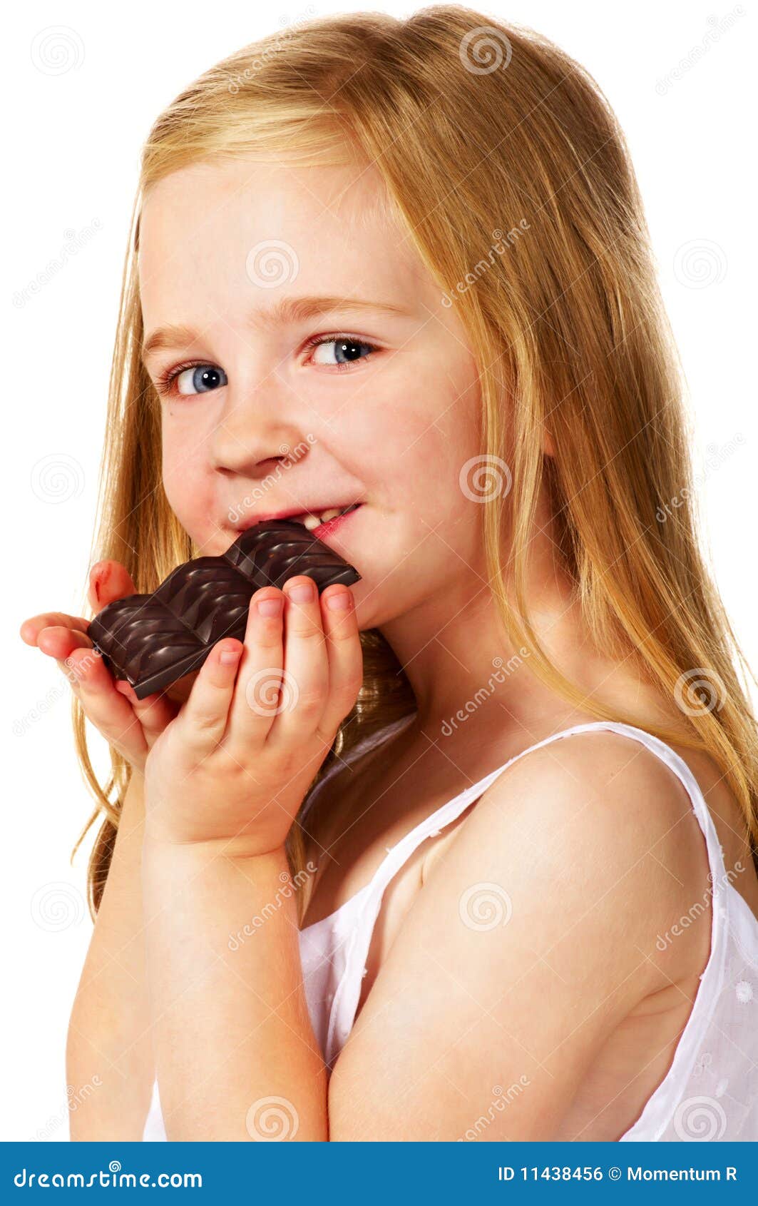 Little Girl Eating Chocolate Stock Photo - Image of holding, hungry ...