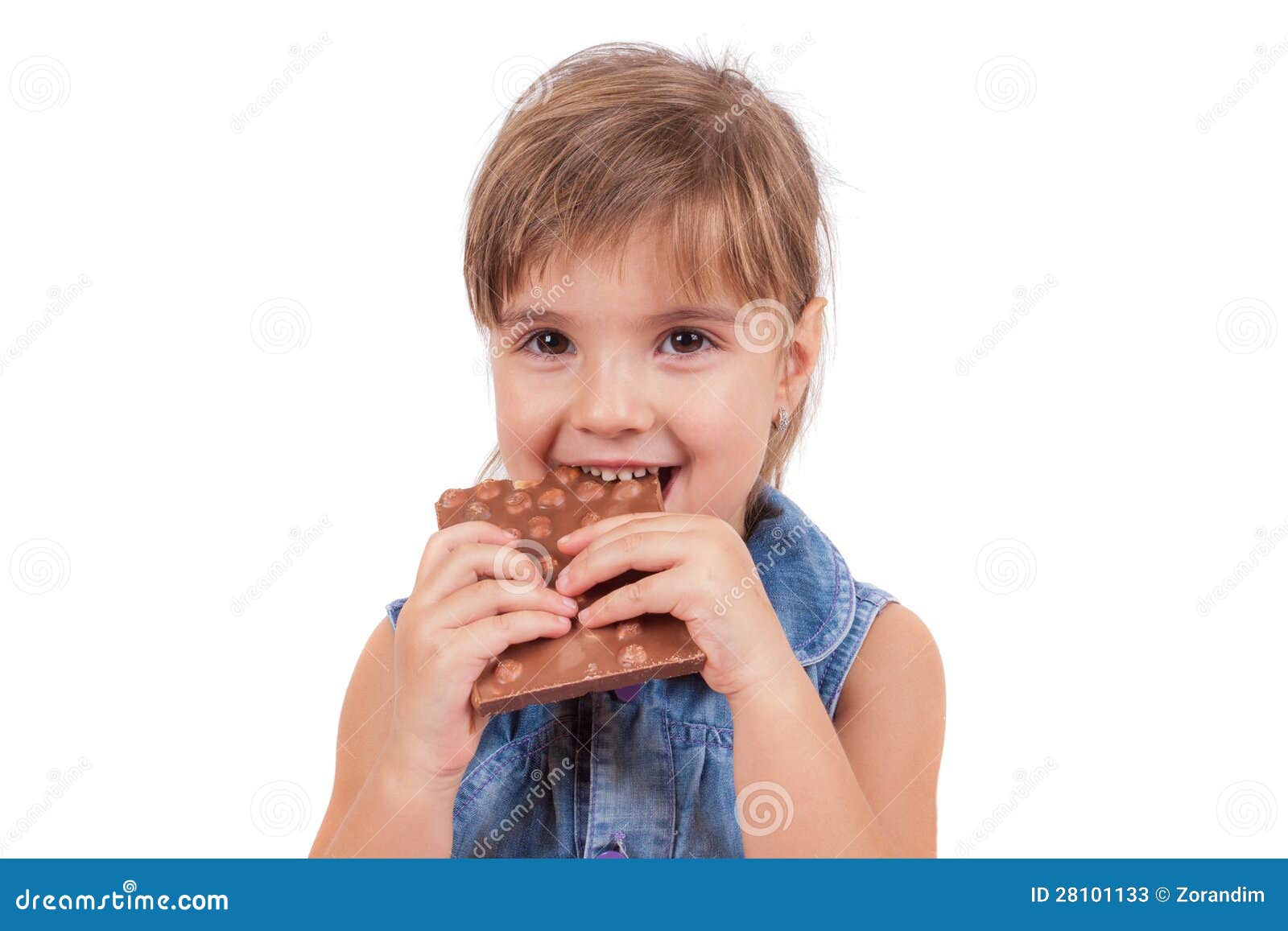 Little Girl Eating Chocolate Stock Image - Image of little, cream: 28101133