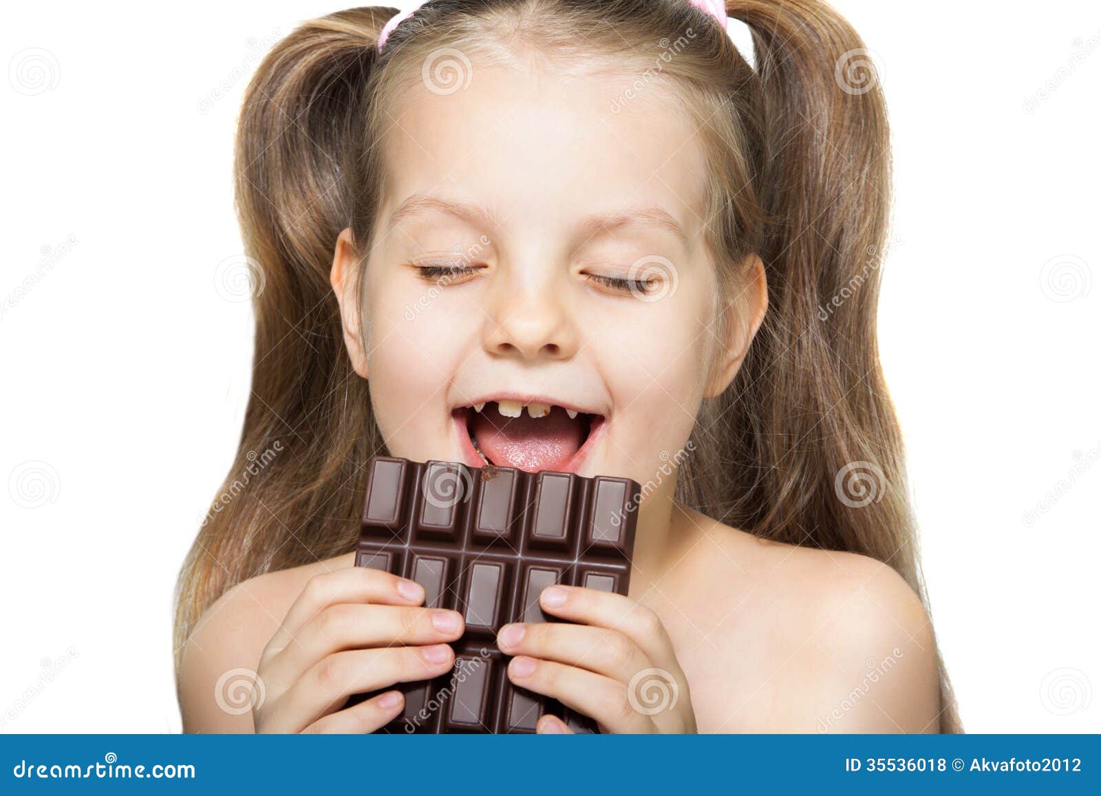 Little Girl Eating Chocolate Stock Photo - Image of isolate, background ...