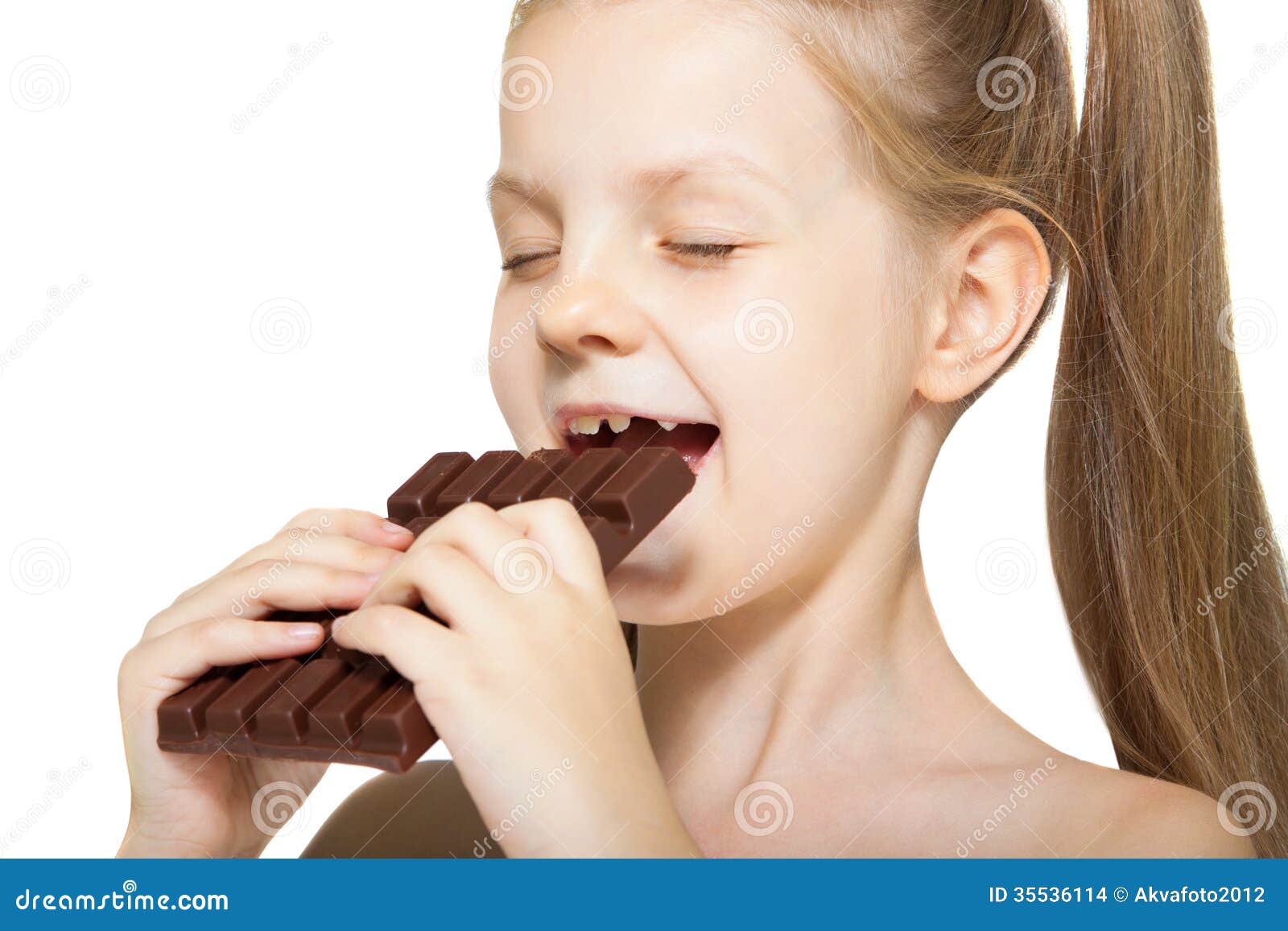 Little Girl Eating Chocolate Stock Photo - Image of smile, happiness ...