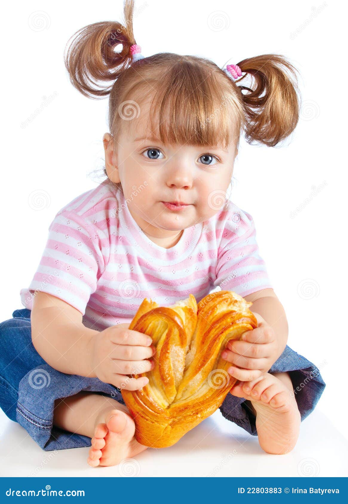 Little Girl Eating A Loaf Of Bread Stock Image | CartoonDealer.com ...