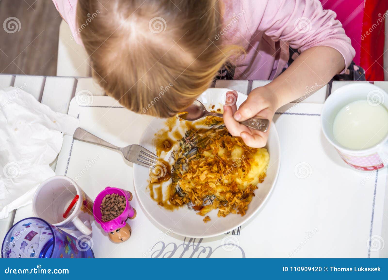 Little Girl Eating Mashed Potatoe Stock Photo - Image of adorable ...