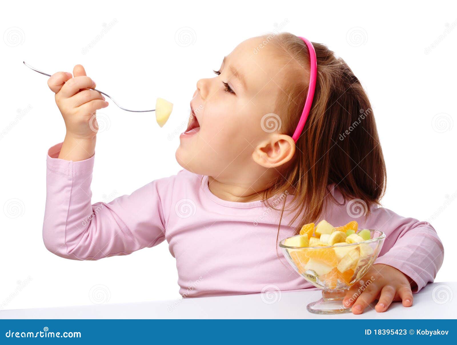 Little Girl Eats Fruit Salad Stock Image - Image of juicy, lifestyle ...