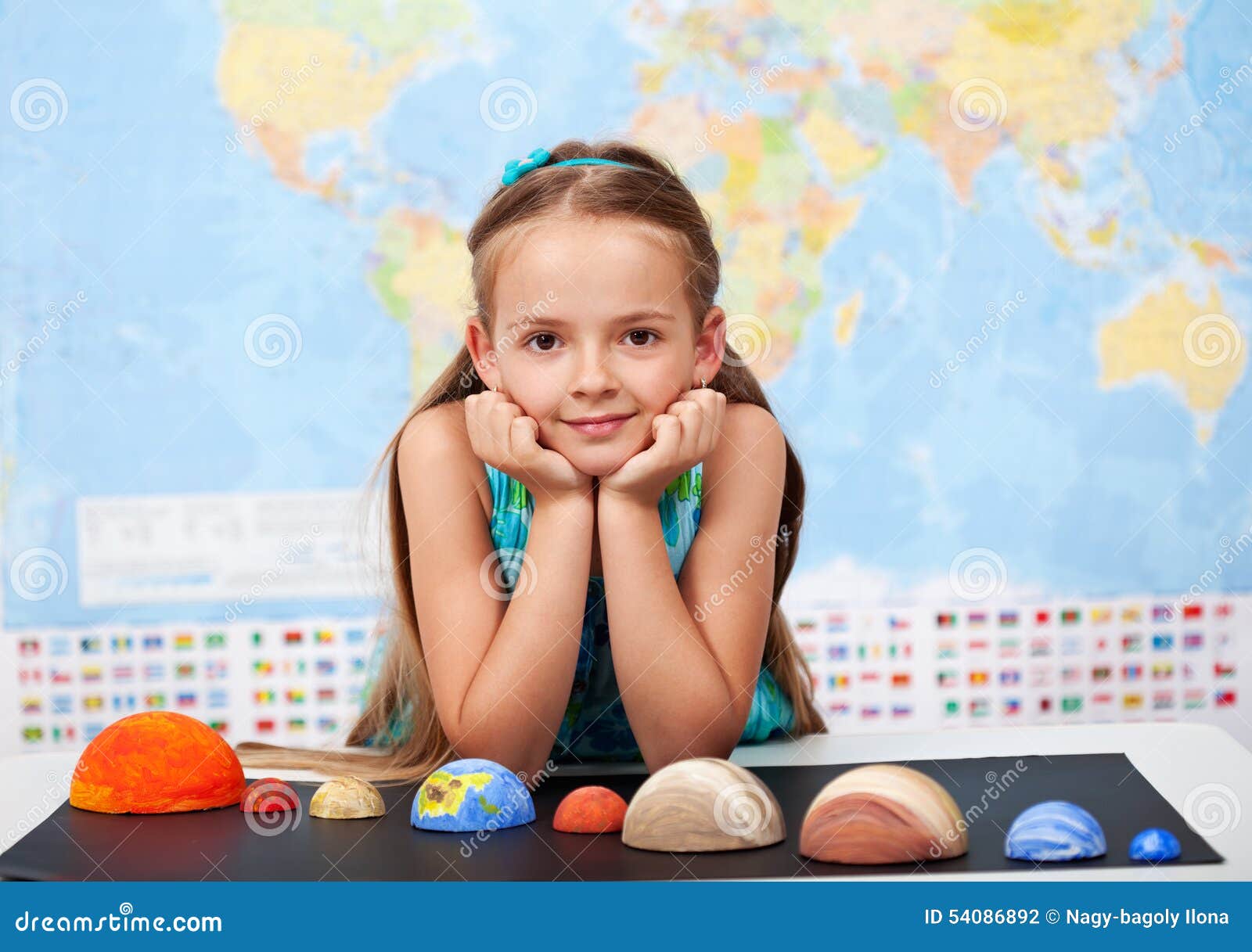 Little Girl in Elementary Science Class with Her Home Project Stock ...