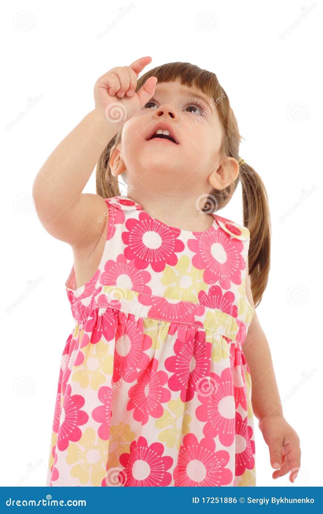 Little Girl with Empty Pointing Hand Stock Photo - Image of hand, space ...