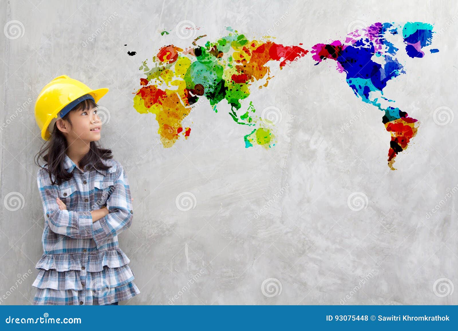 Little Girl Engineering Watercolor World Map Wall Stock Photos - Free ...