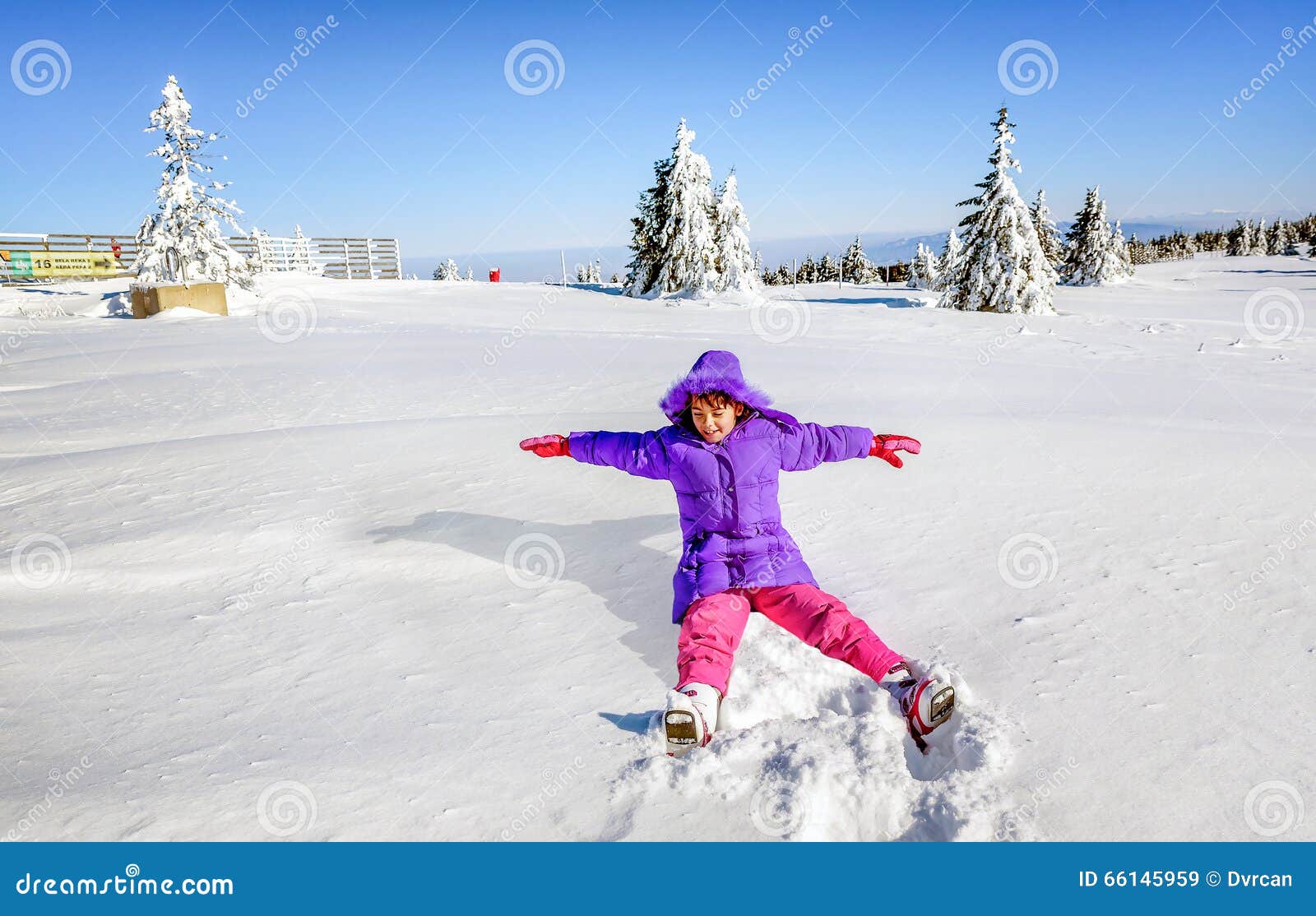 Little Girl Falling and Having Fun on the Snow Stock Image - Image of ...