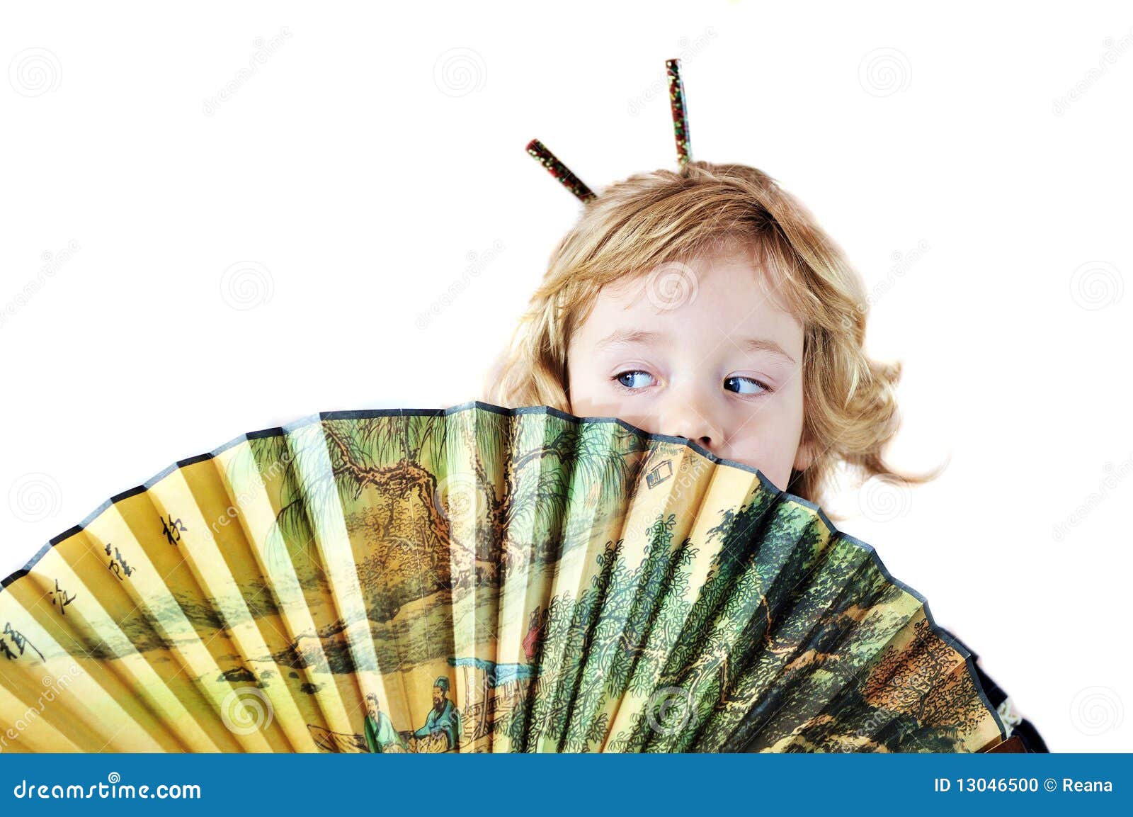 Little girl with fan stock photo. Image of little, girl - 13046500