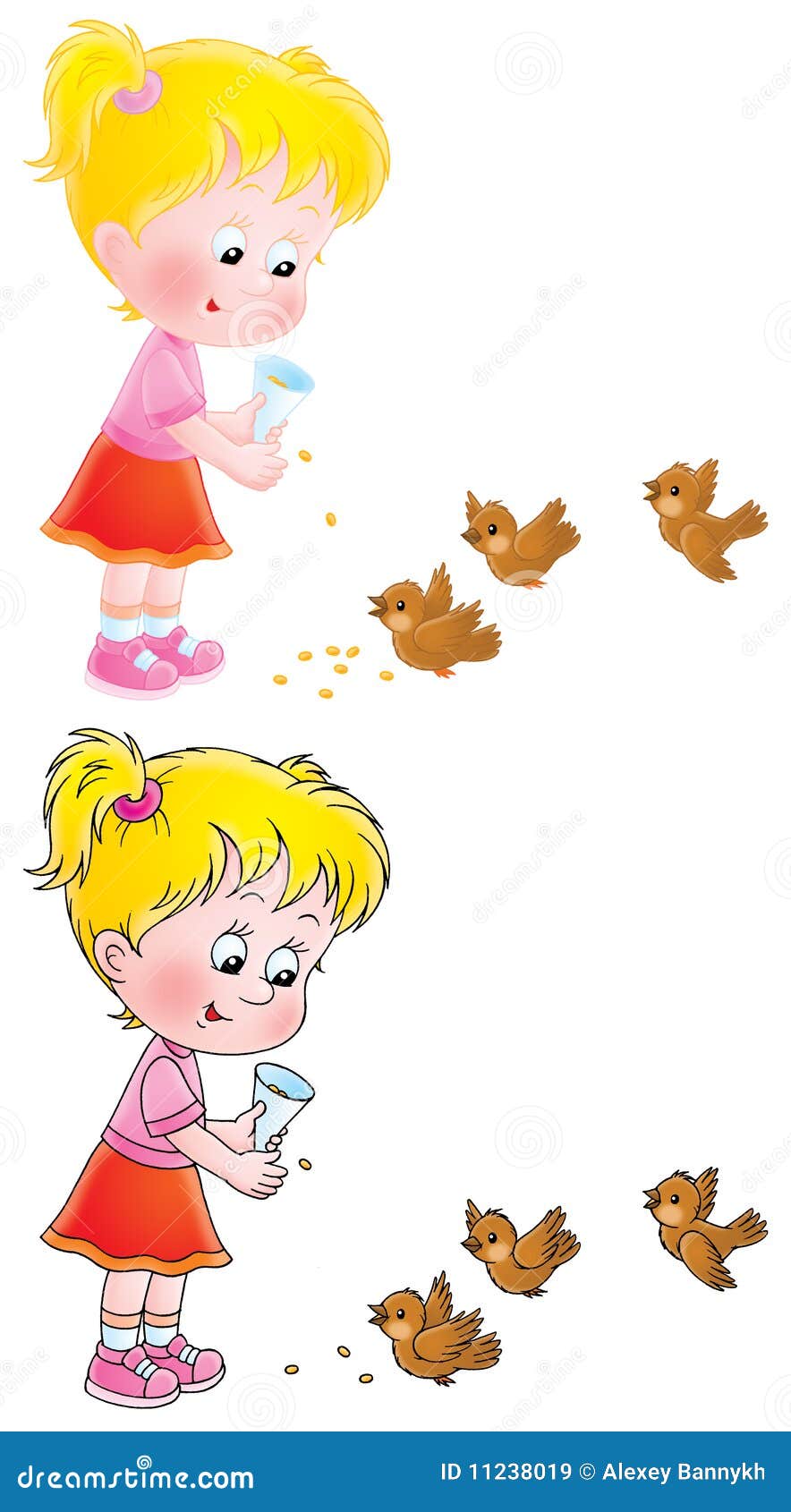 Little Girl Feeds the Birds Stock Illustration - Illustration of ...