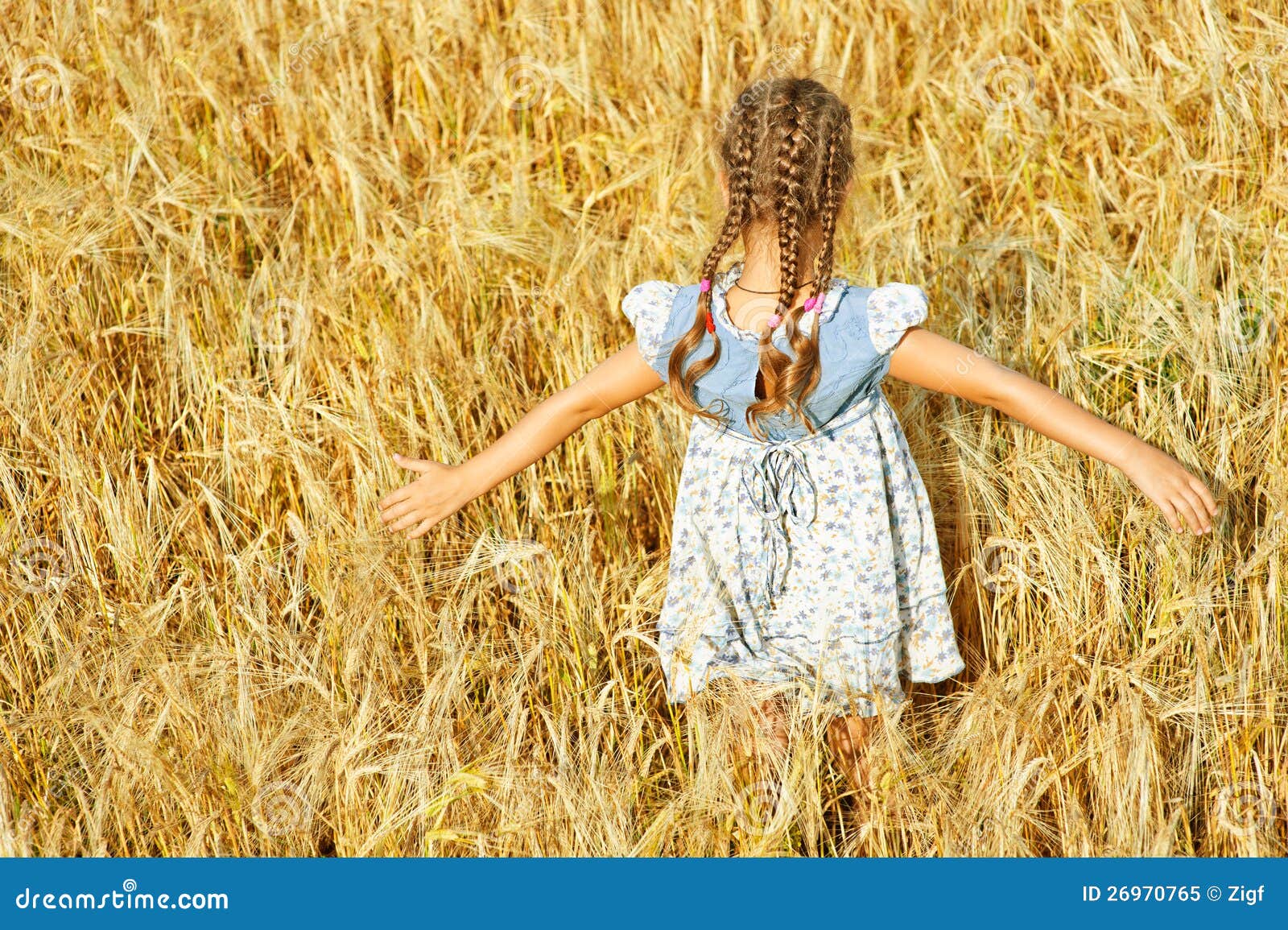 Little Girl on Field with Ripe Stock Image - Image of candid, looking ...
