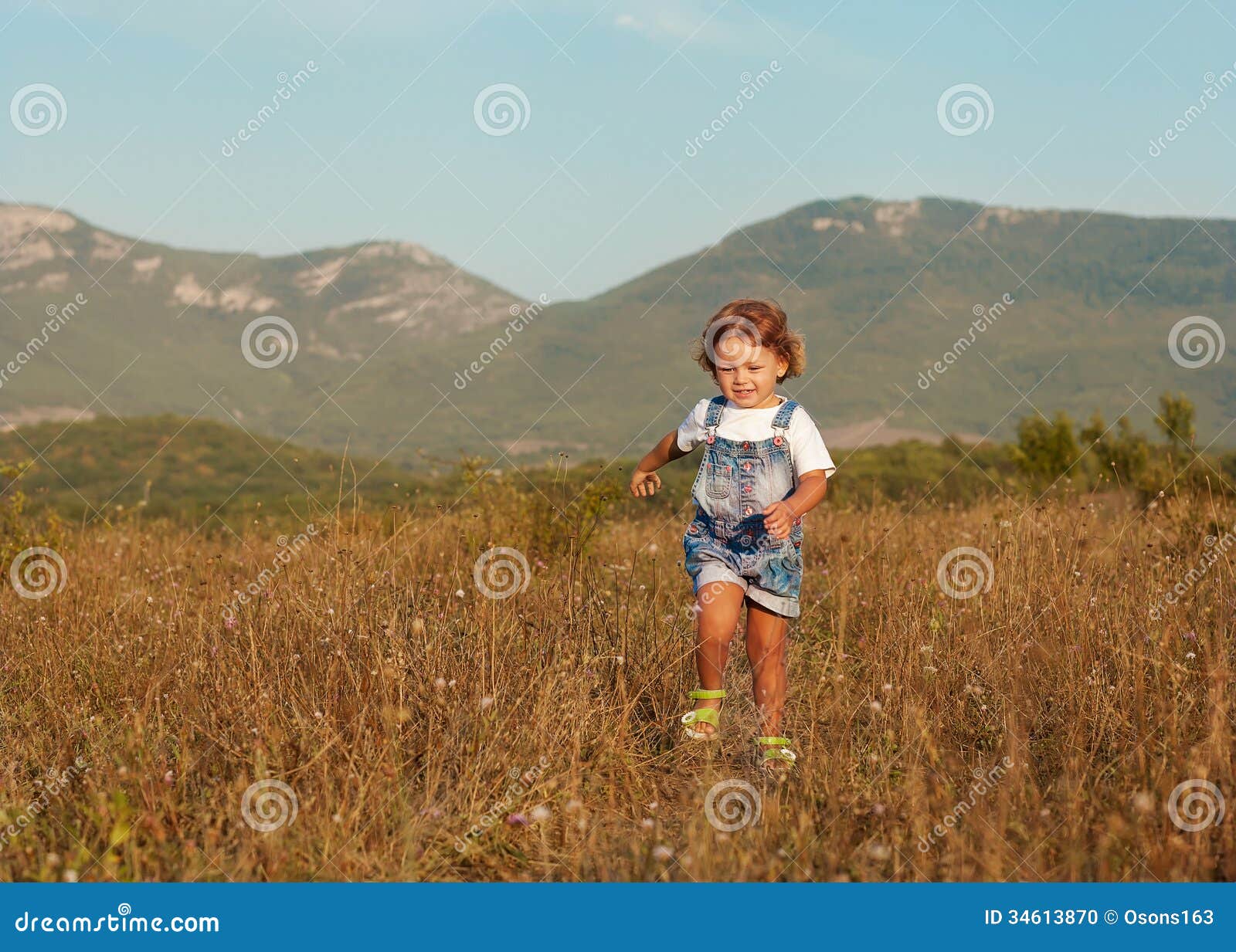 Little girl on the field stock photo. Image of joyful - 34613870