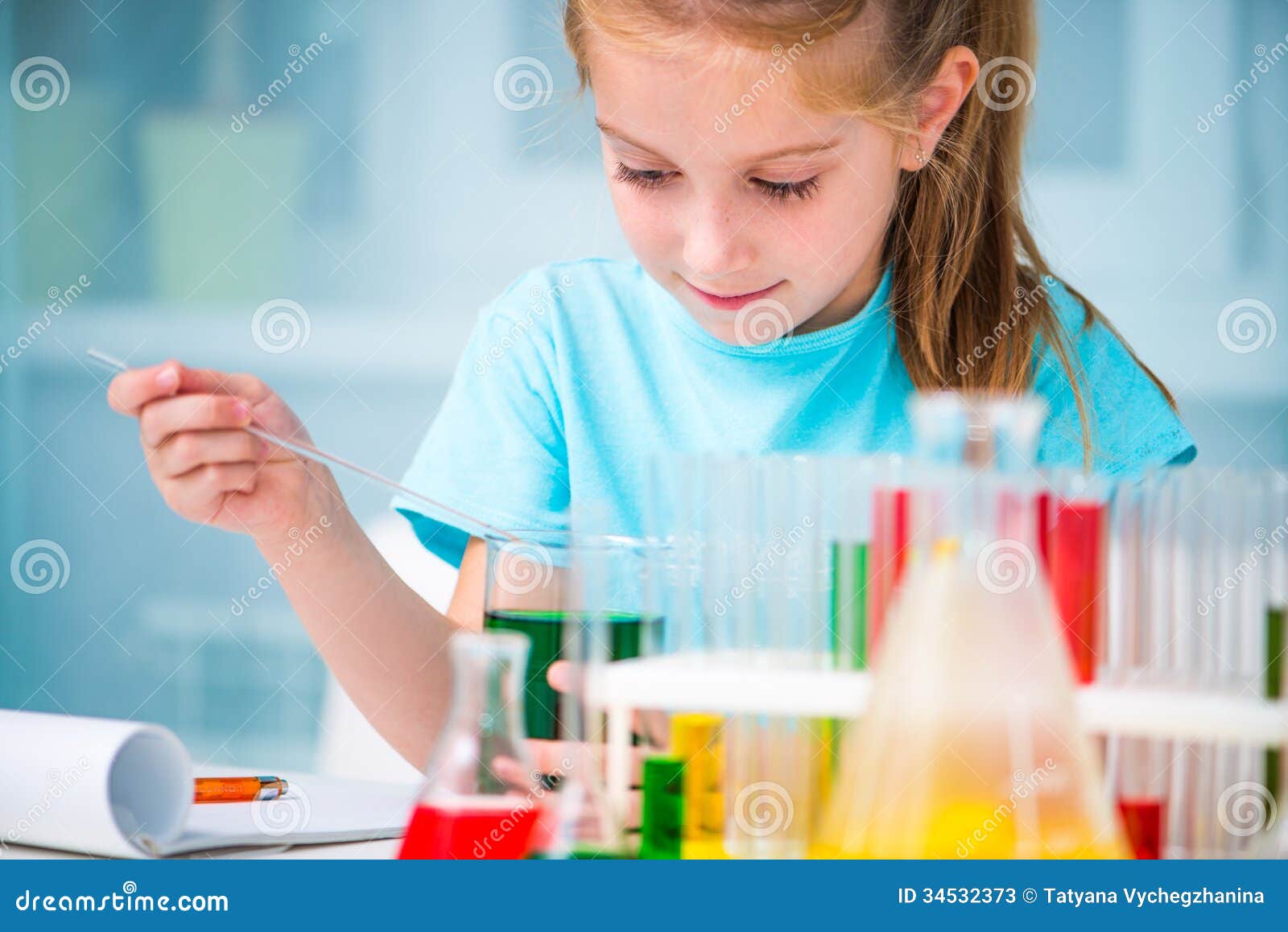 Little girl with flasks stock image. Image of green, little - 34532373
