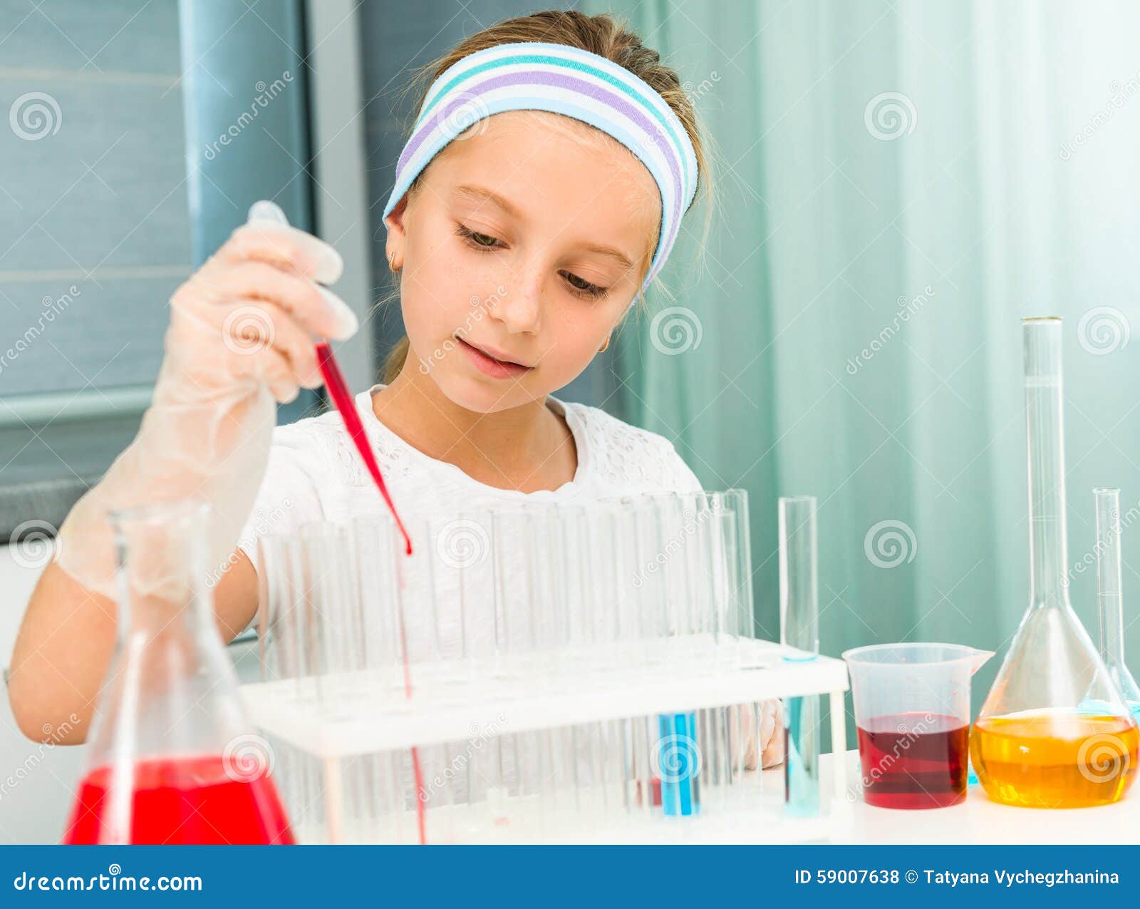 Little Girl with Flasks for Chemistry Stock Photo - Image of ...