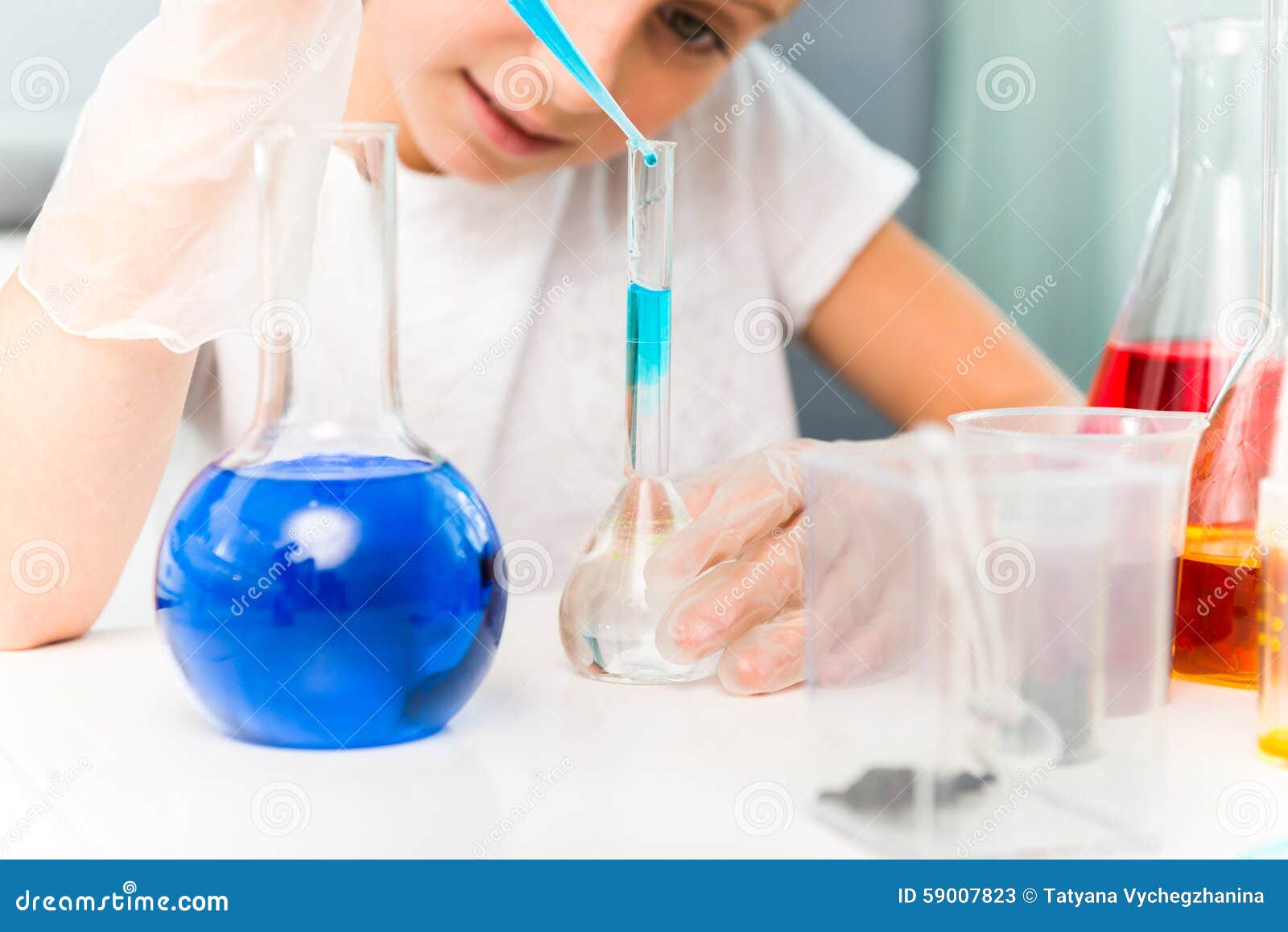 Little Girl with Flasks for Chemistry Stock Image - Image of chemistry ...