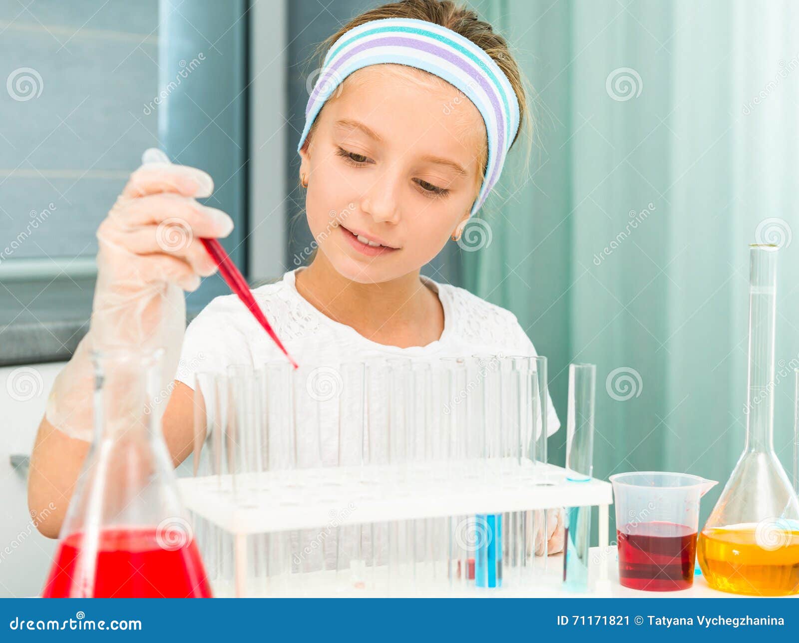 Little Girl with Flasks for Chemistry Stock Image - Image of chemist ...