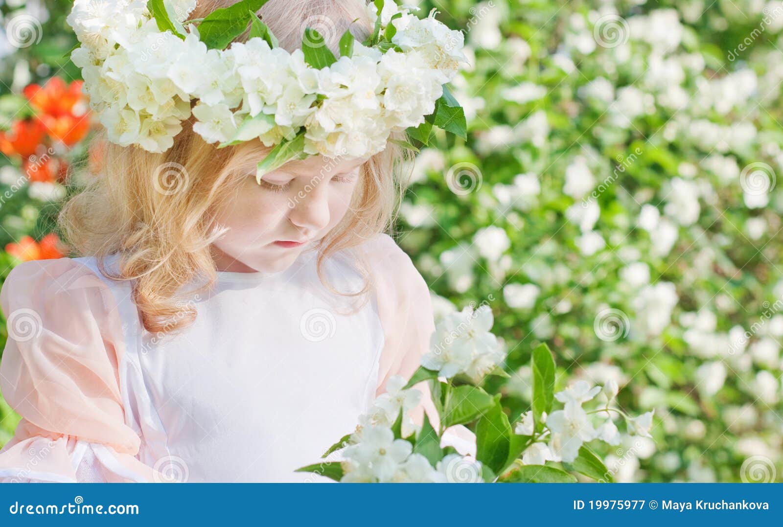 Little girl with flowers stock image. Image of child - 19975977