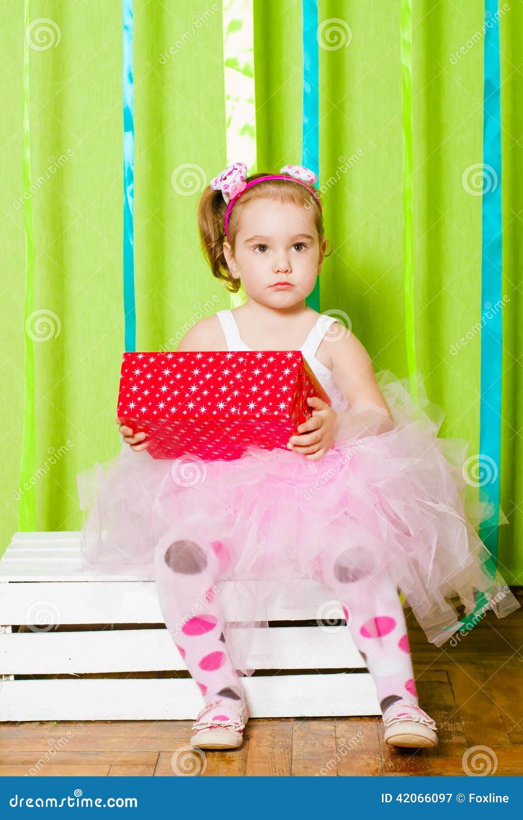 Little Girl in Fluffy Skirts with Gift Box Stock Image - Image of ...