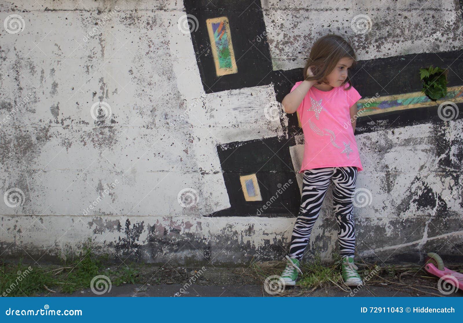 Little Girl in Front of Graffiti Wall Stock Image - Image of model ...