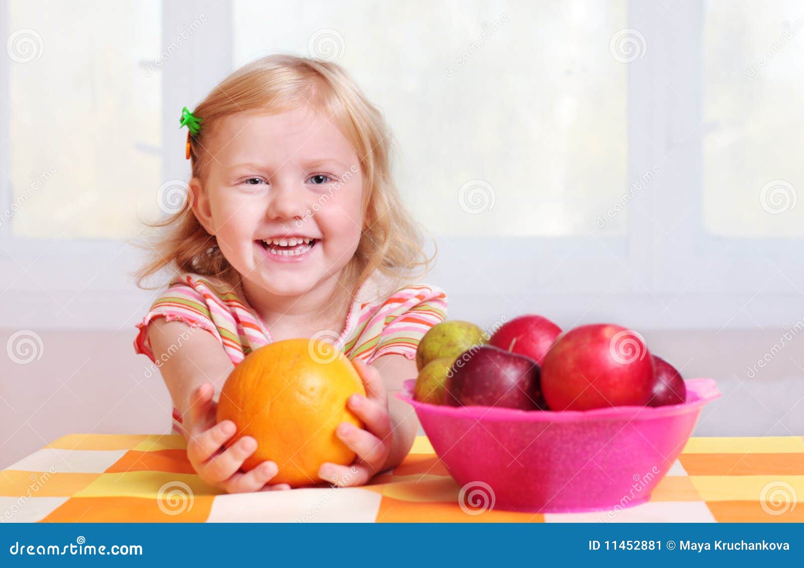 Little girl with fruit stock image. Image of health, pear - 11452881