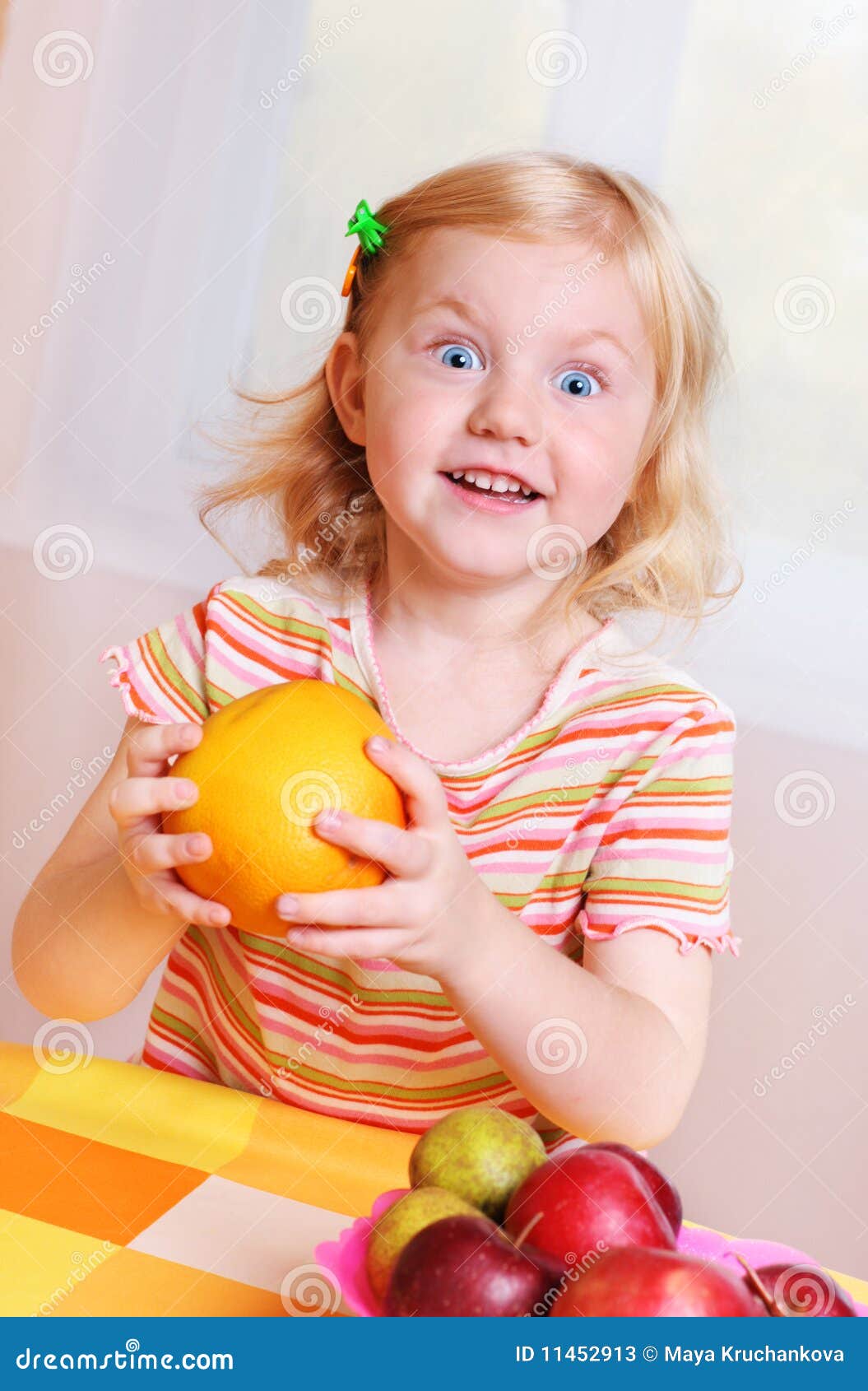 Little girl with fruit stock image. Image of smile, beautiful - 11452913